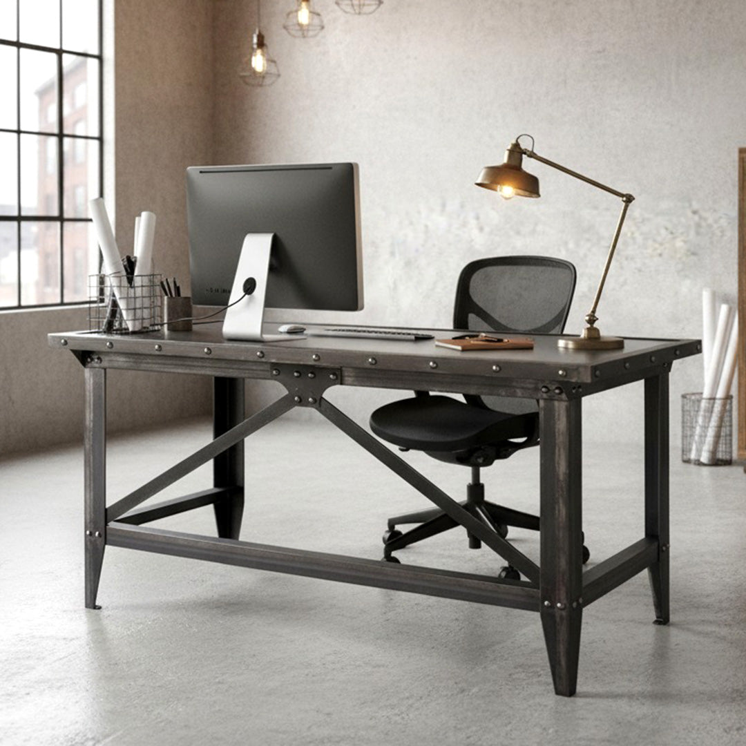 Machinist Desk with Brace - Steel Top – Modern Industrial Furniture